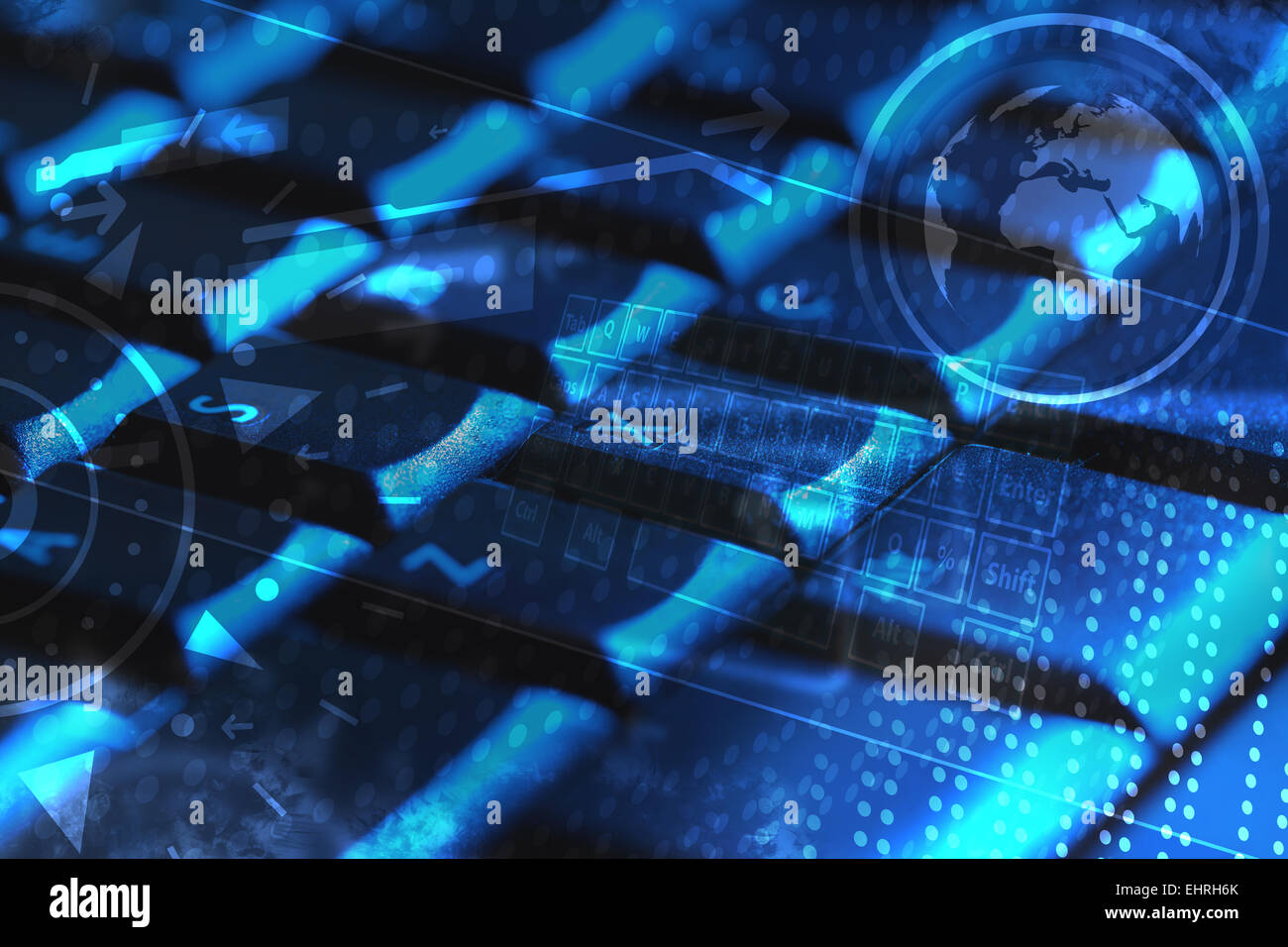 Keyboard with glowing icons Stock Photo - Alamy