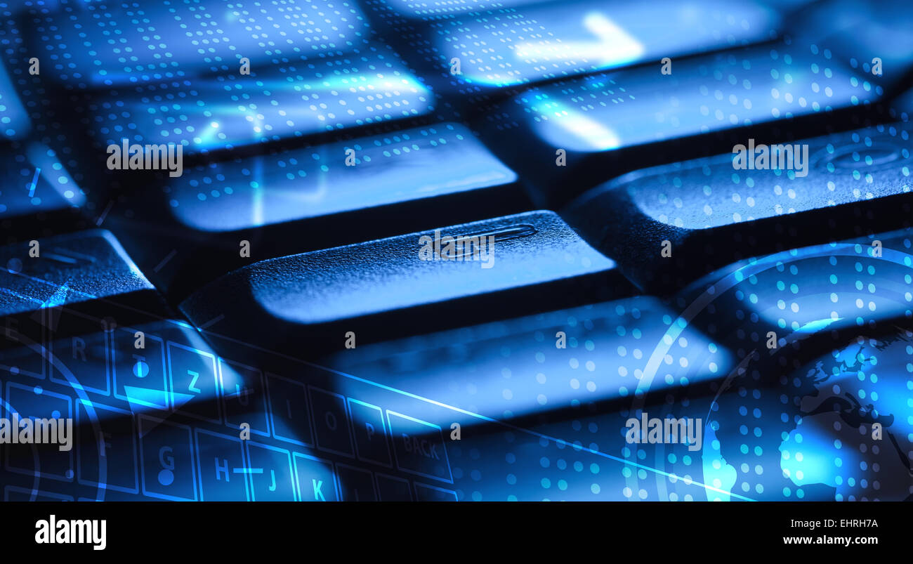 Keyboard with glowing icons Stock Photo - Alamy