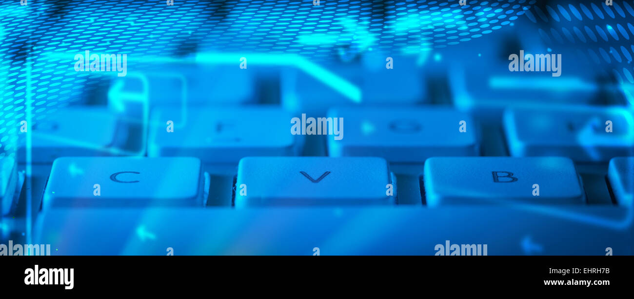 Keyboard with glowing cloud technology icons Stock Photo - Alamy