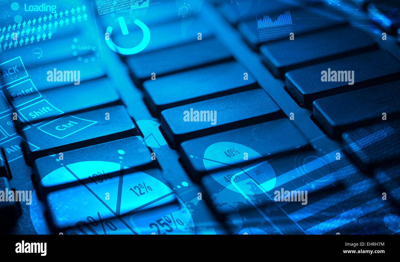 Keyboard with glowing charts Stock Photo - Alamy