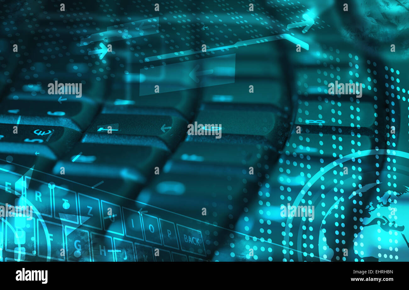 Keyboard with glowing icons Stock Photo - Alamy