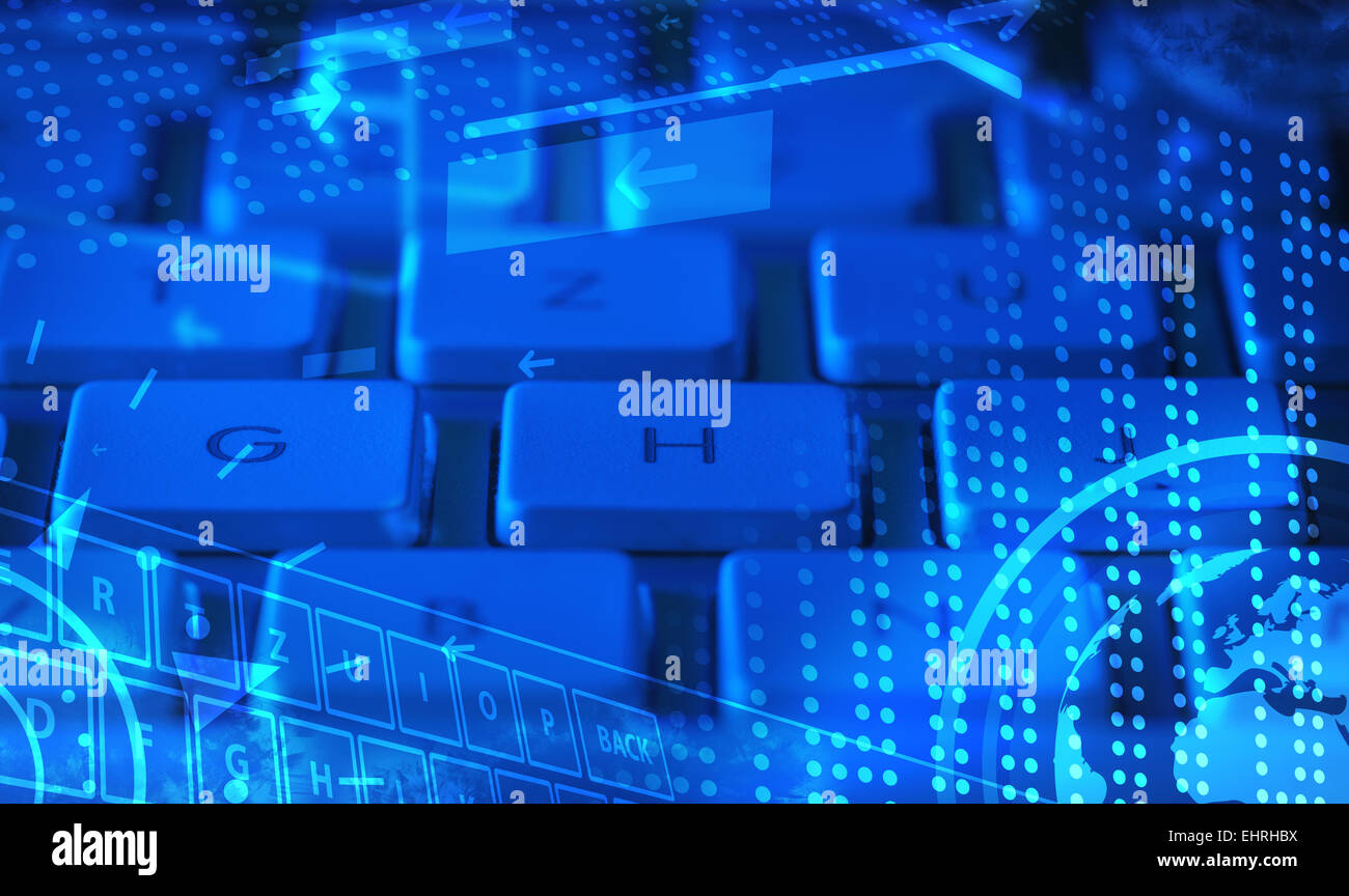 Keyboard with glowing icons Stock Photo - Alamy