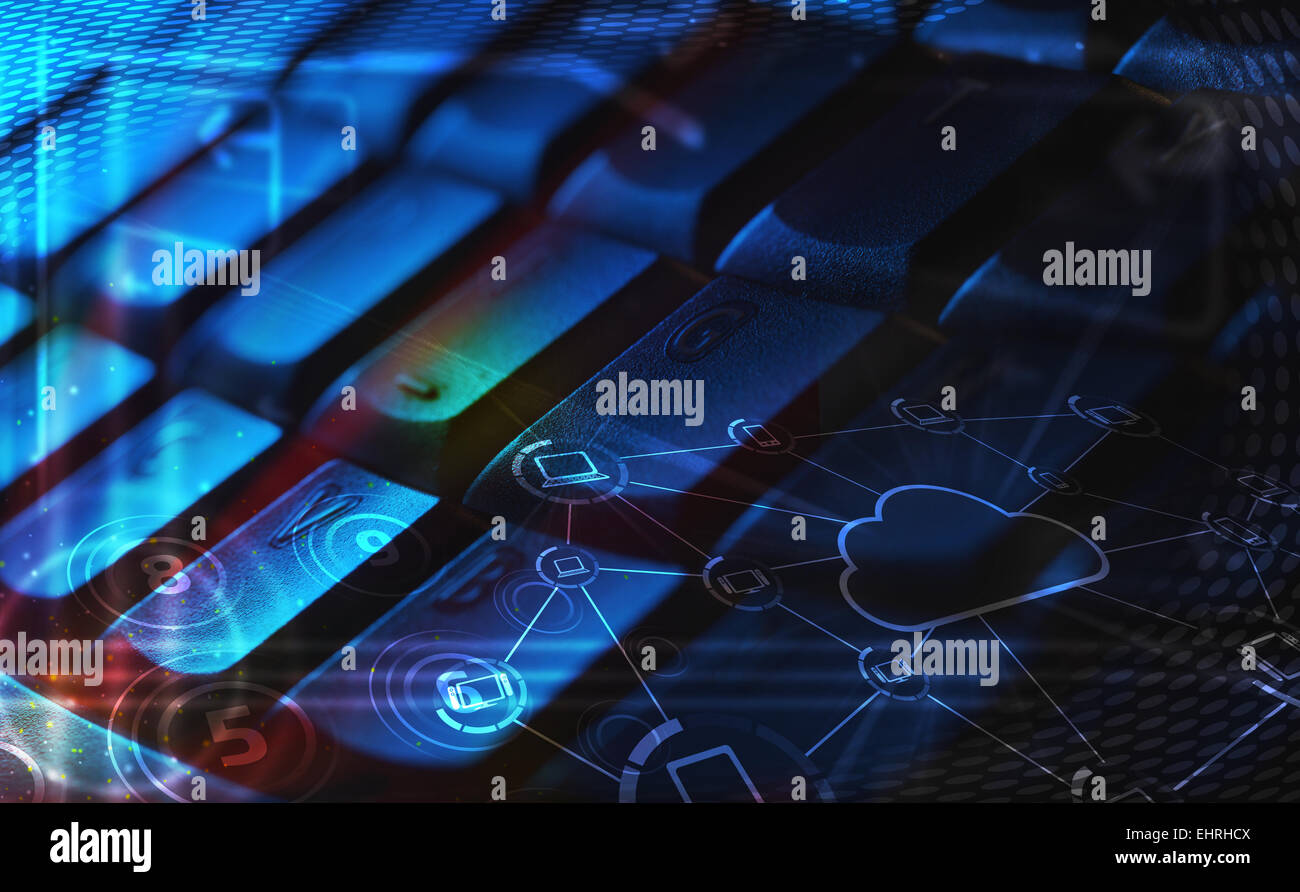 Keyboard with glowing cloud technology icons Stock Photo - Alamy