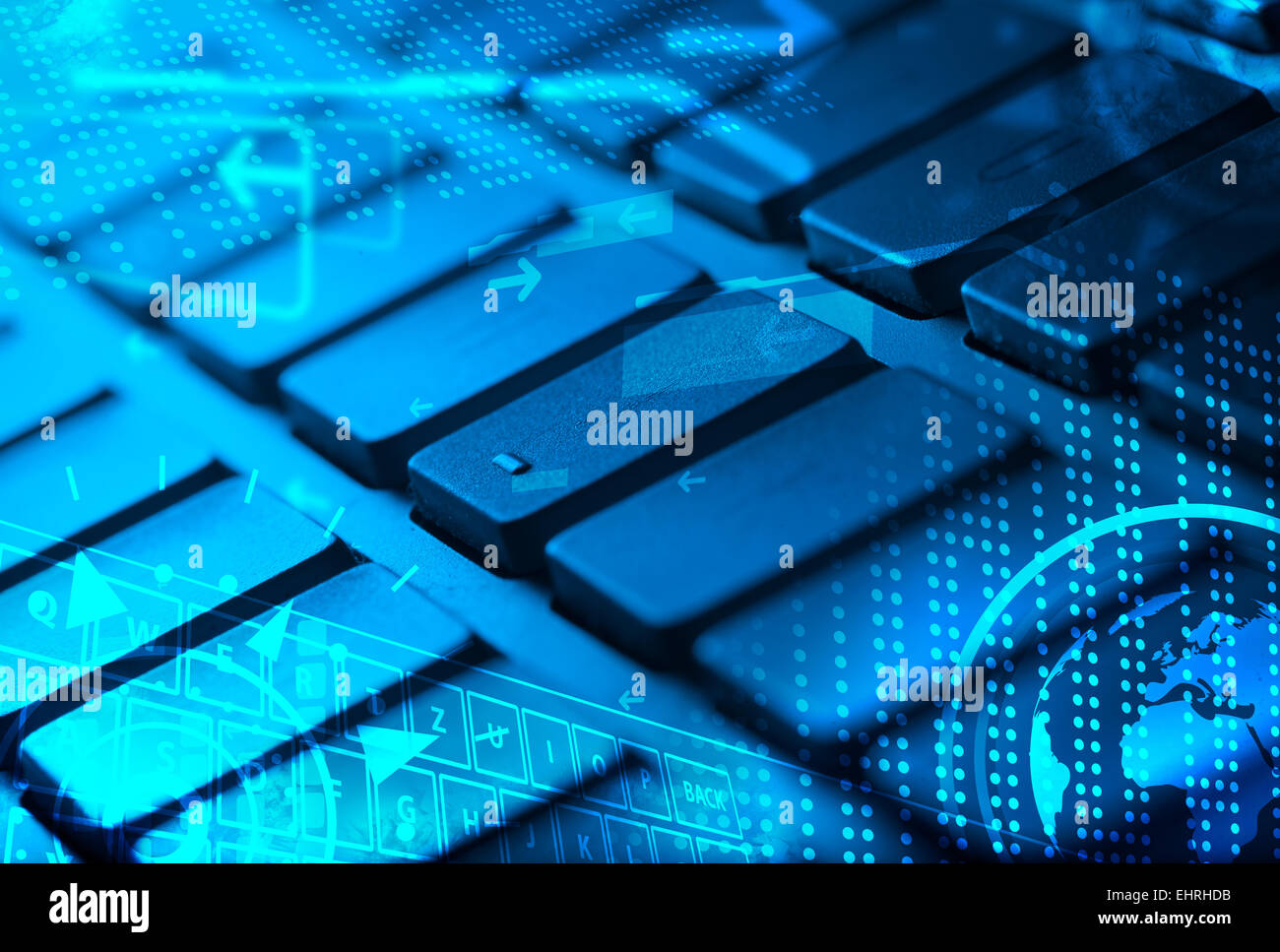 Keyboard with glowing icons Stock Photo - Alamy
