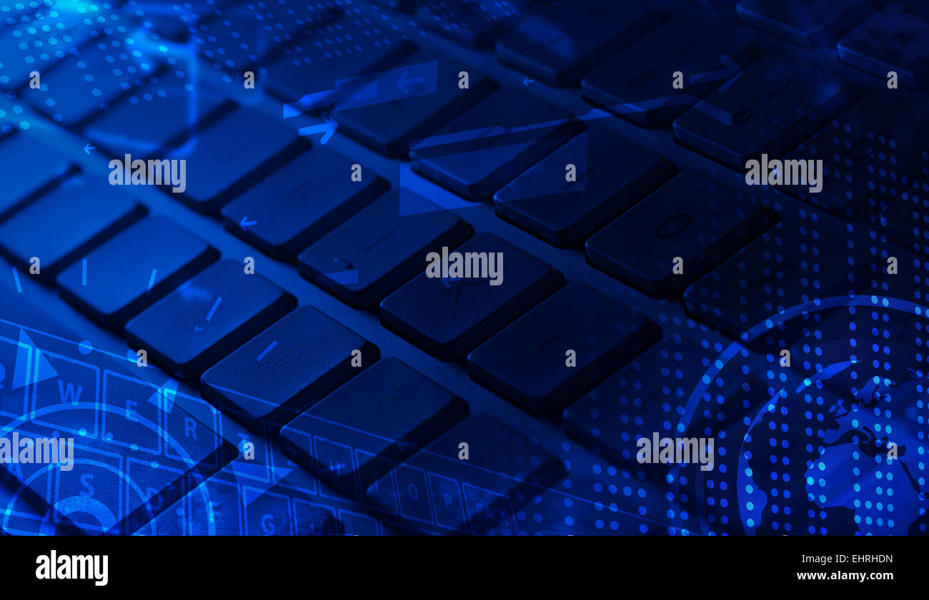 Keyboard with glowing icons Stock Photo - Alamy