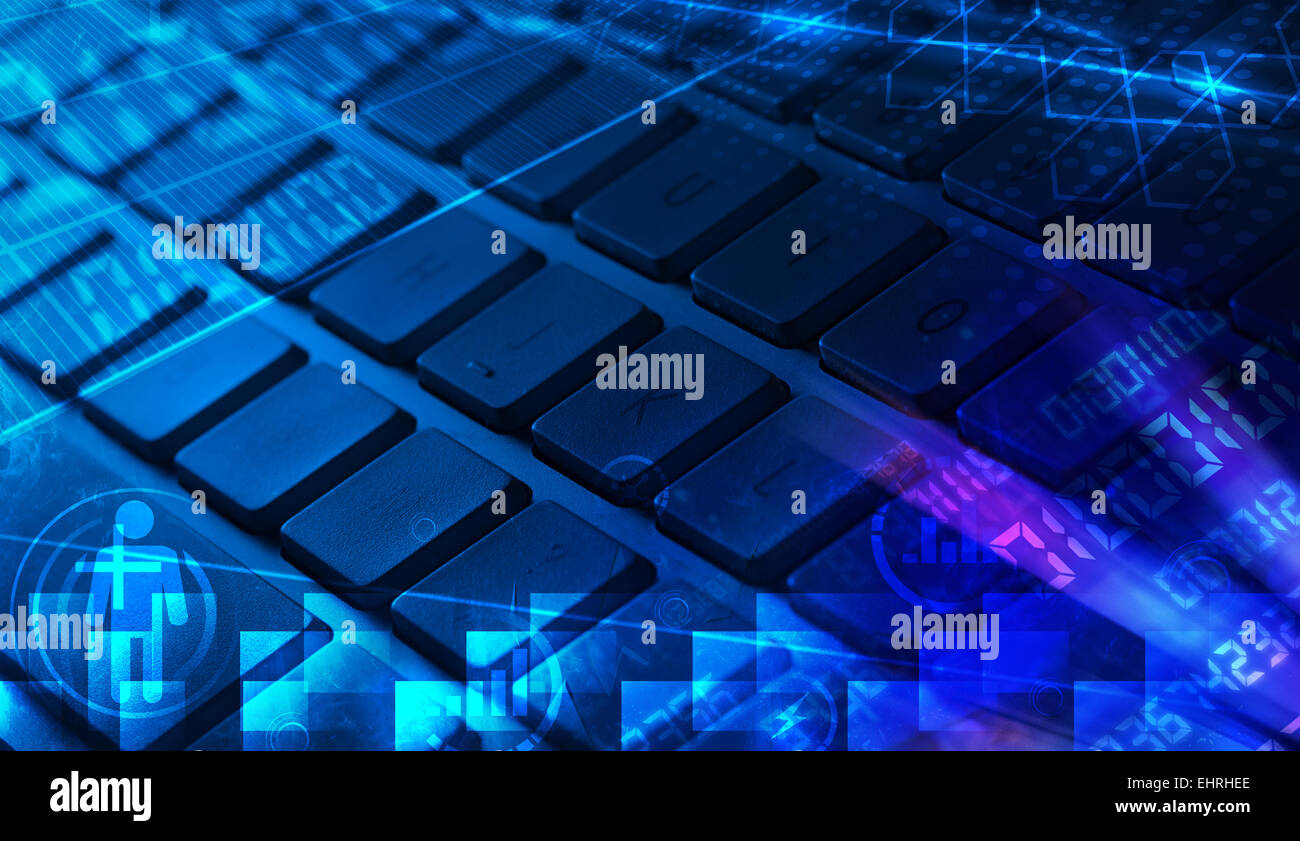 Keyboard with glowing programming codes Stock Photo - Alamy