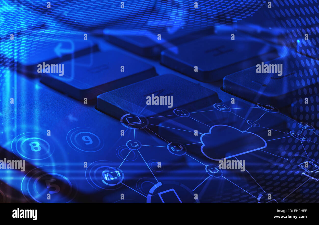 Keyboard with glowing cloud technology icons Stock Photo - Alamy