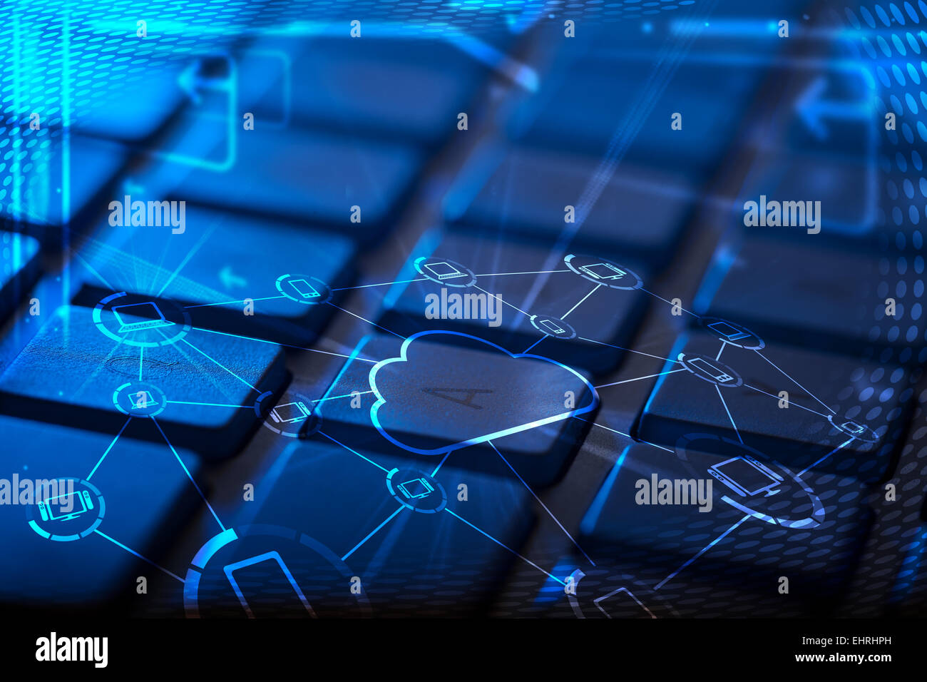 Keyboard with glowing cloud technology icons Stock Photo - Alamy