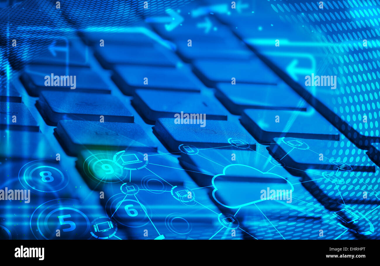 Keyboard with glowing cloud technology icons Stock Photo - Alamy