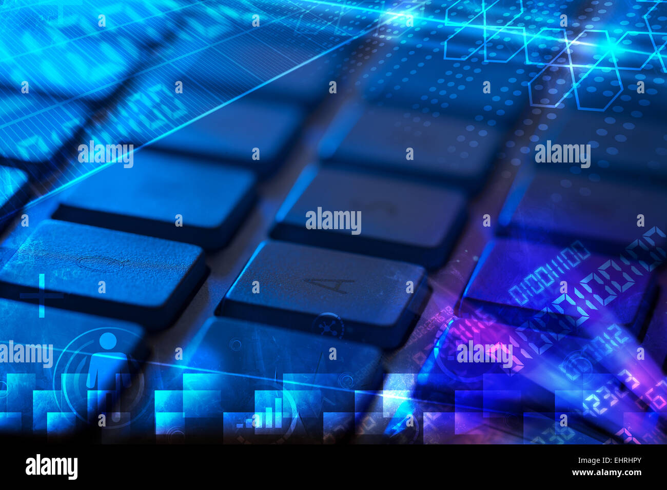Keyboard with glowing programming codes Stock Photo - Alamy