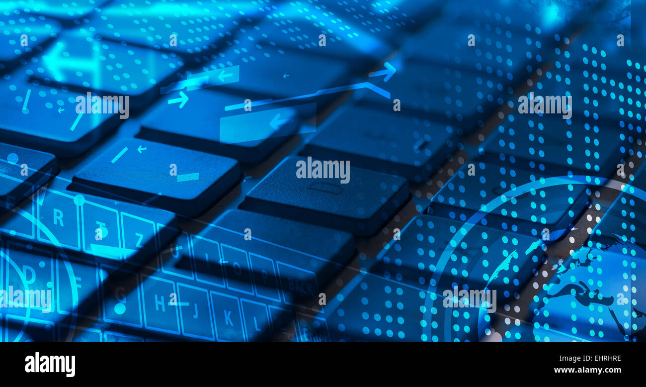 Keyboard with glowing icons Stock Photo - Alamy