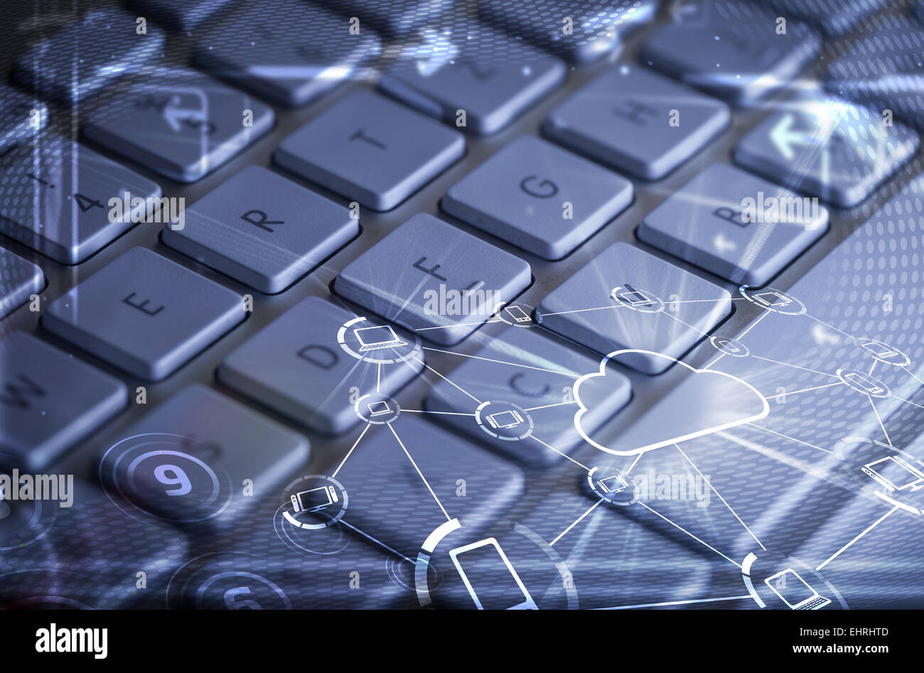 Keyboard with glowing cloud technology icons Stock Photo - Alamy