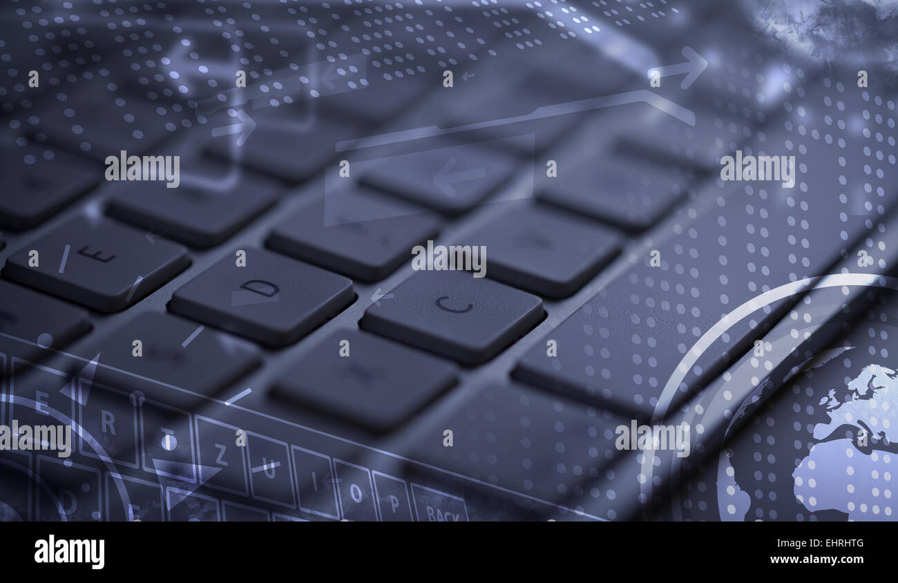 Keyboard with glowing icons Stock Photo - Alamy