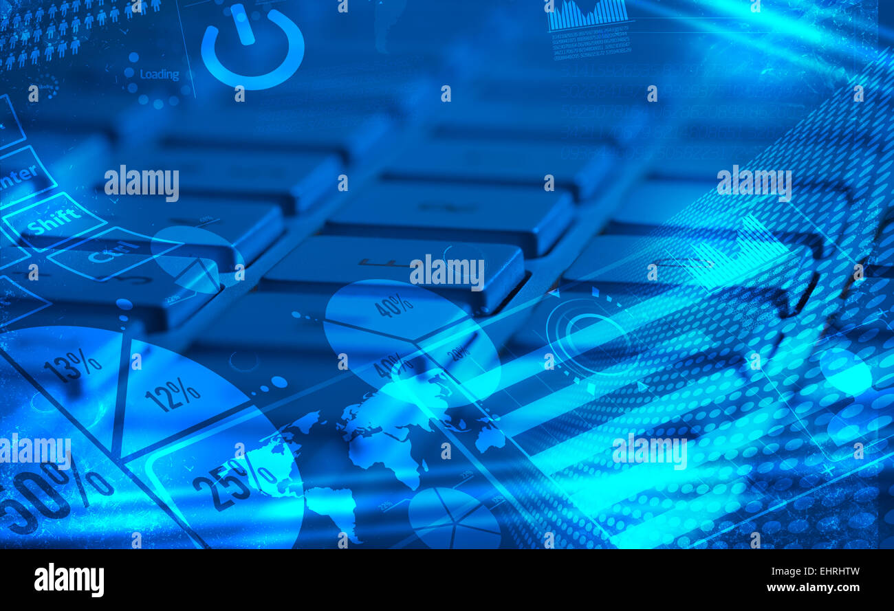 Keyboard with glowing charts Stock Photo - Alamy