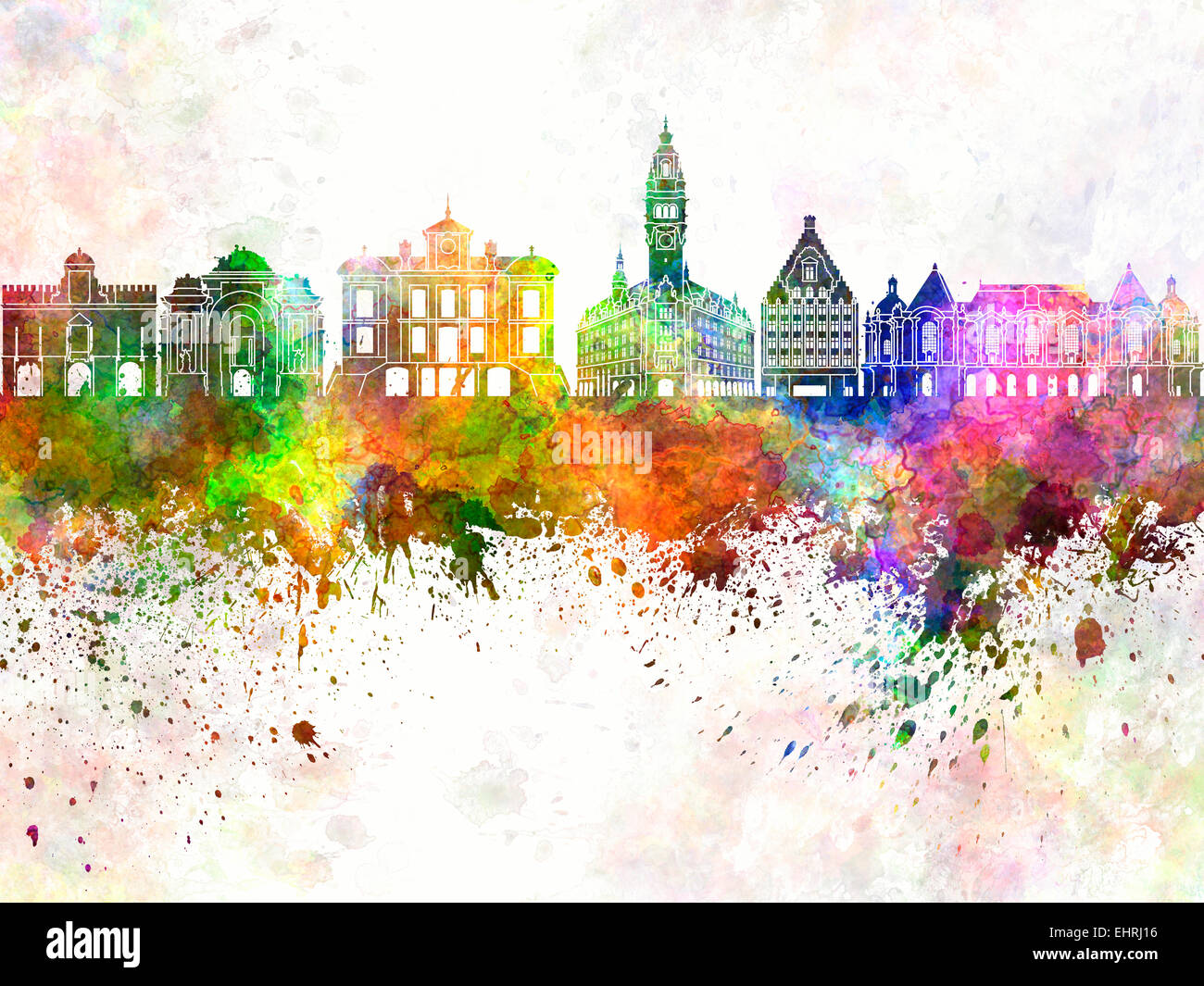 Lille skyline in watercolor Stock Photo - Alamy