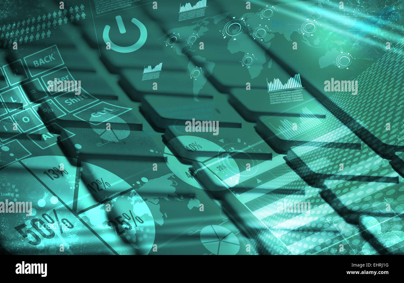 Keyboard with glowing charts Stock Photo - Alamy