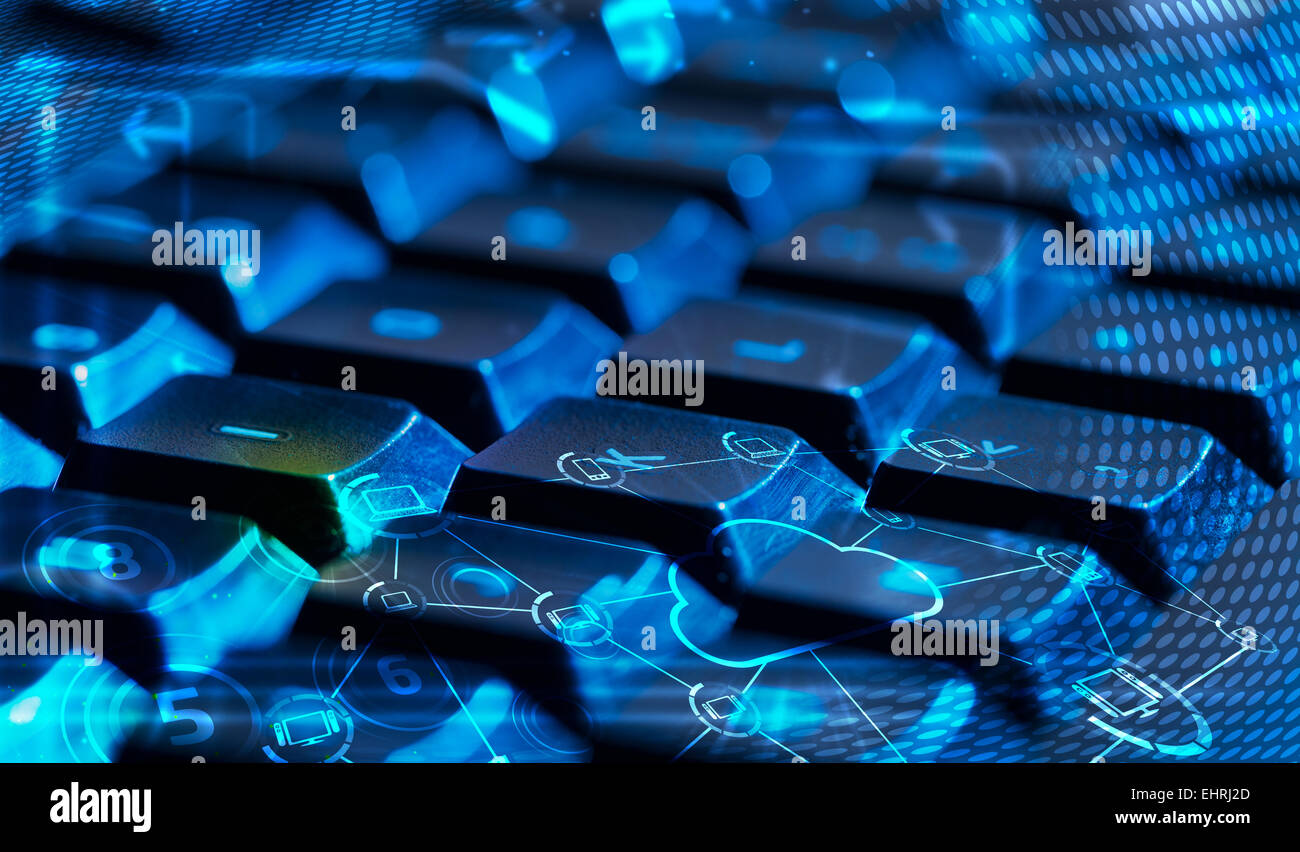 Keyboard with glowing cloud technology icons Stock Photo - Alamy