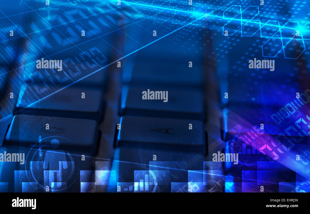 Keyboard with glowing programming codes Stock Photo - Alamy
