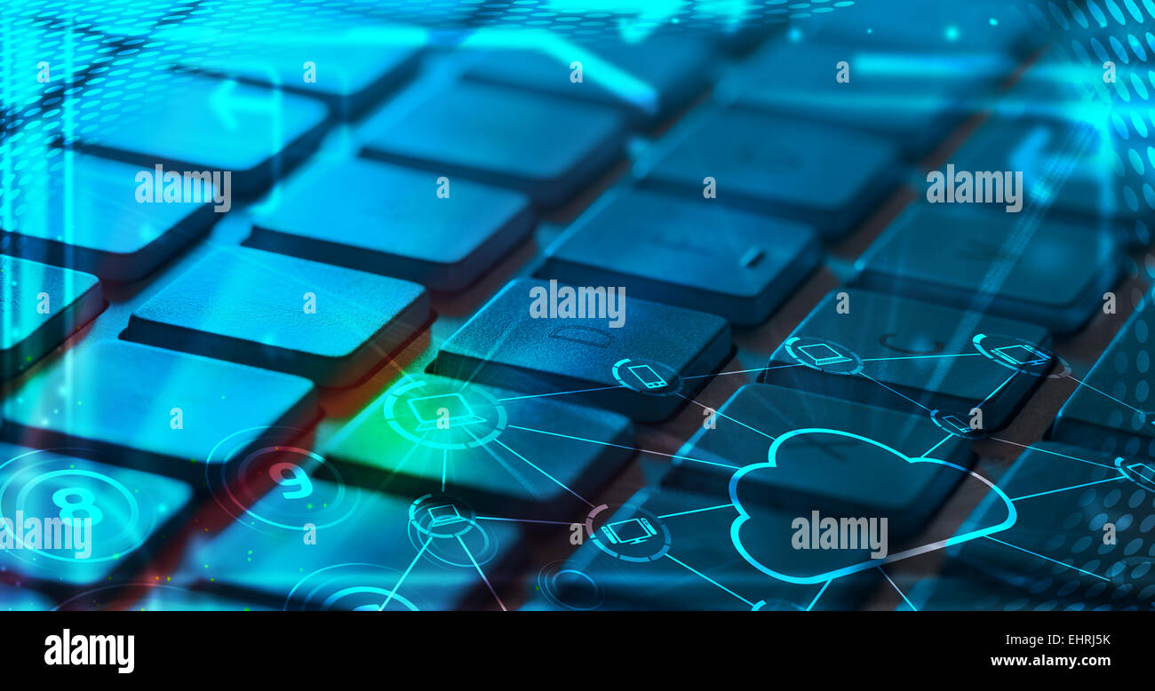 Keyboard with glowing cloud technology icons Stock Photo - Alamy