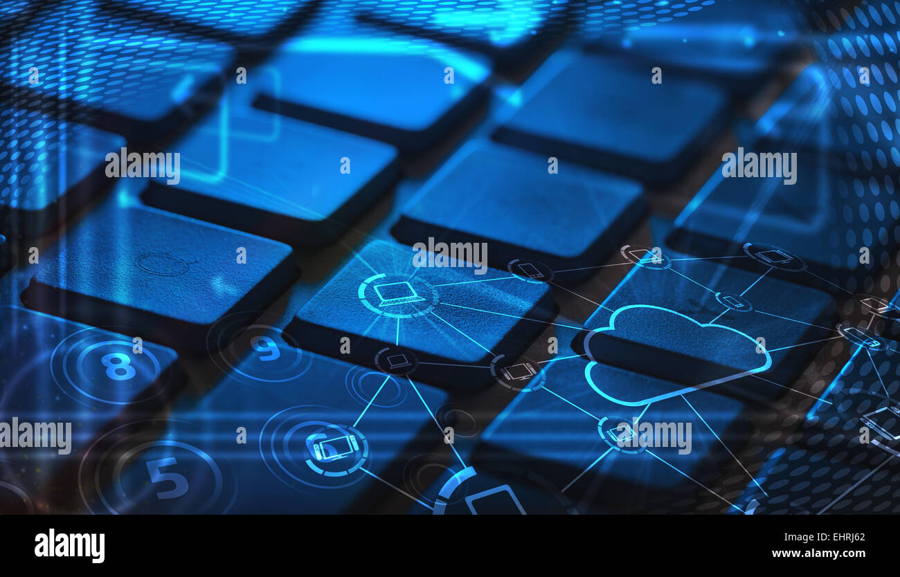 Keyboard with glowing cloud technology icons Stock Photo - Alamy
