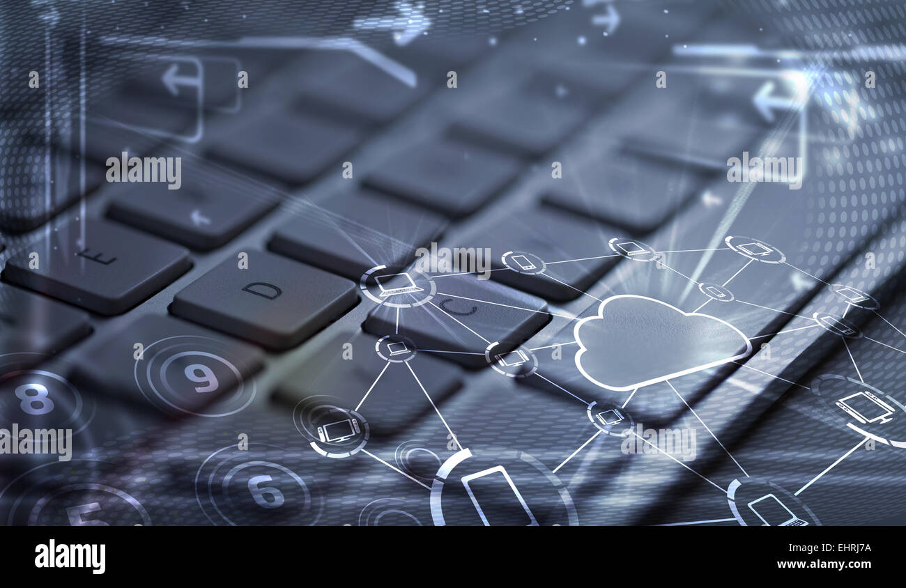 Keyboard with glowing cloud technology icons Stock Photo - Alamy