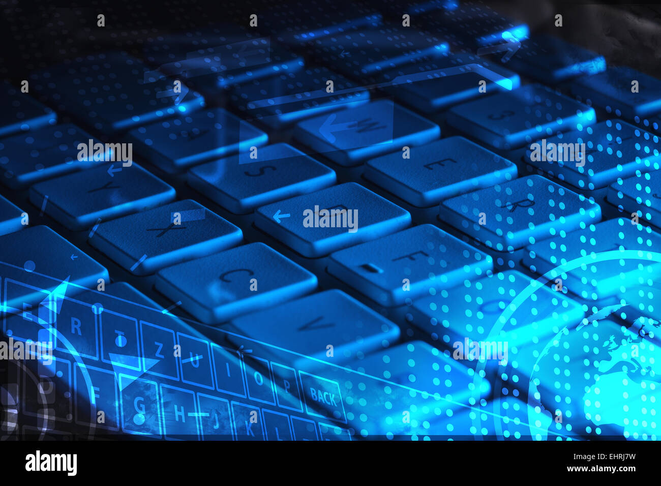 Keyboard with glowing icons Stock Photo - Alamy