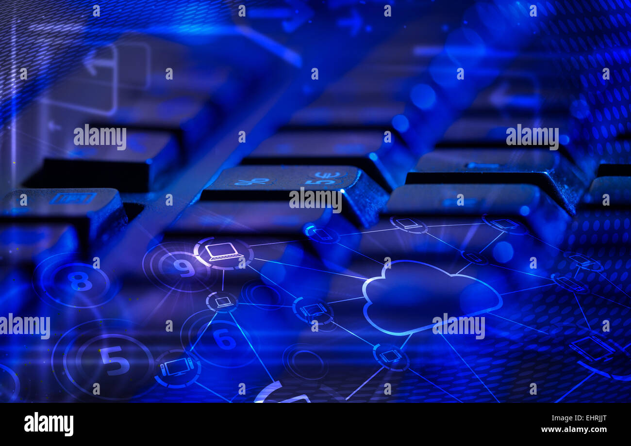 Keyboard with glowing cloud technology icons Stock Photo - Alamy