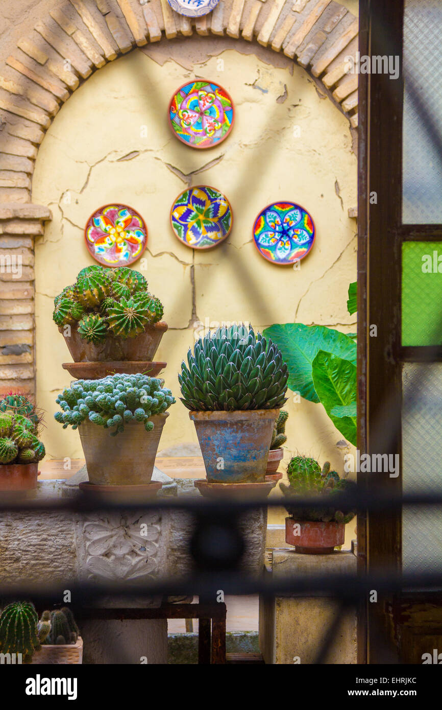 Typical Andalusian courtyard decorated with flowers and forged gates in ...