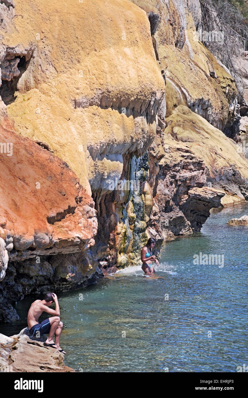Swimming at Edipsos the famous spa city of Evia island in Greece, where ...