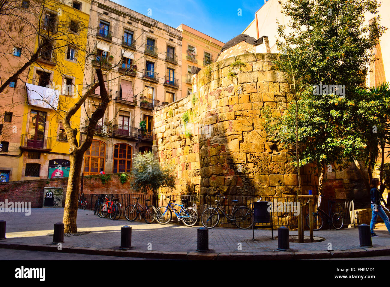 Roman tower. Barcelona, Catalonia, Spain Stock Photo - Alamy