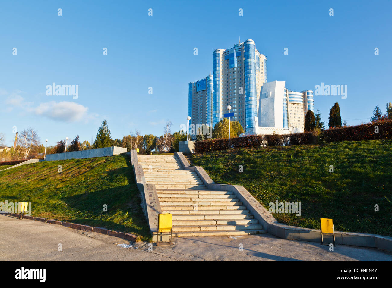 Stella Rook and New Building on Volga River in Samara, Russia Stock ...