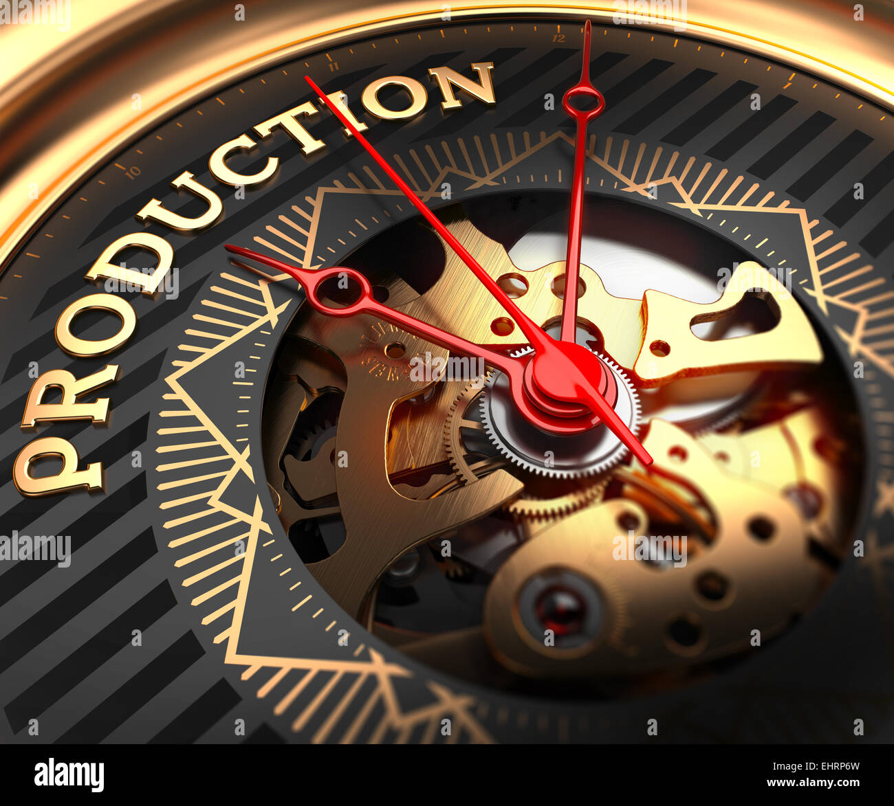 Production on Black-Golden Watch Face Stock Photo - Alamy