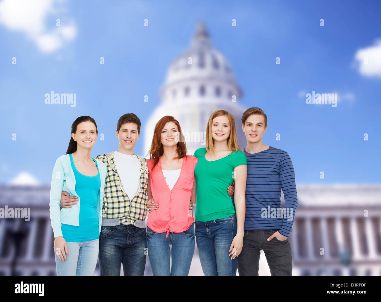 group of smiling students standing Stock Photo - Alamy