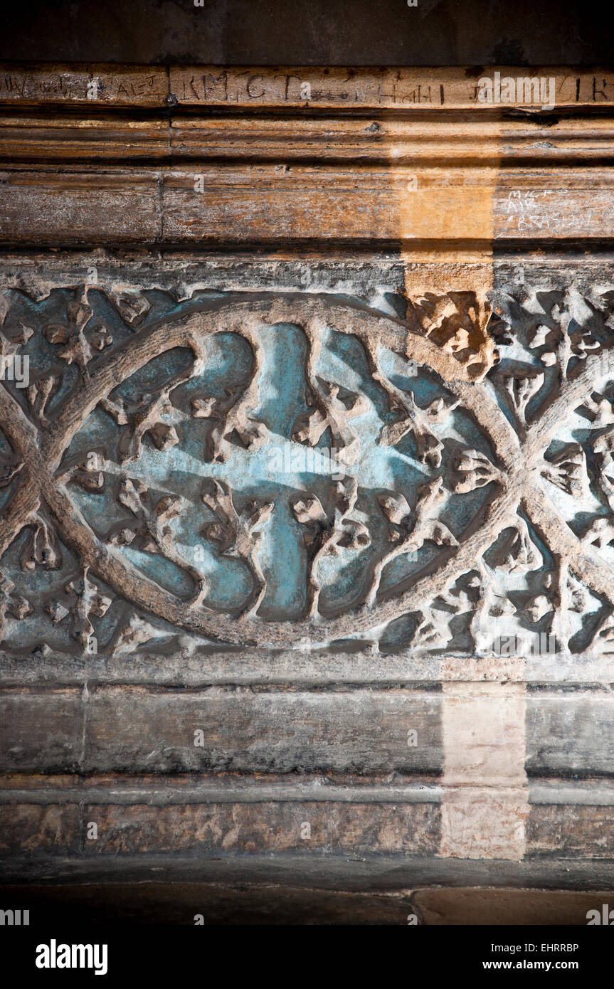 medieval carving carved panel patten Stock Photo - Alamy