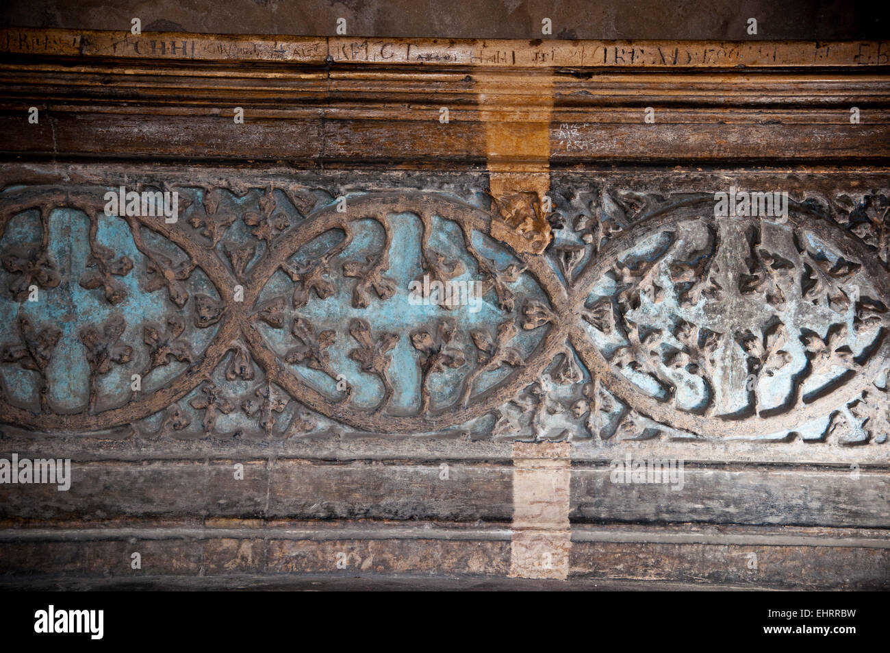 medieval carving carved panel patten Stock Photo - Alamy