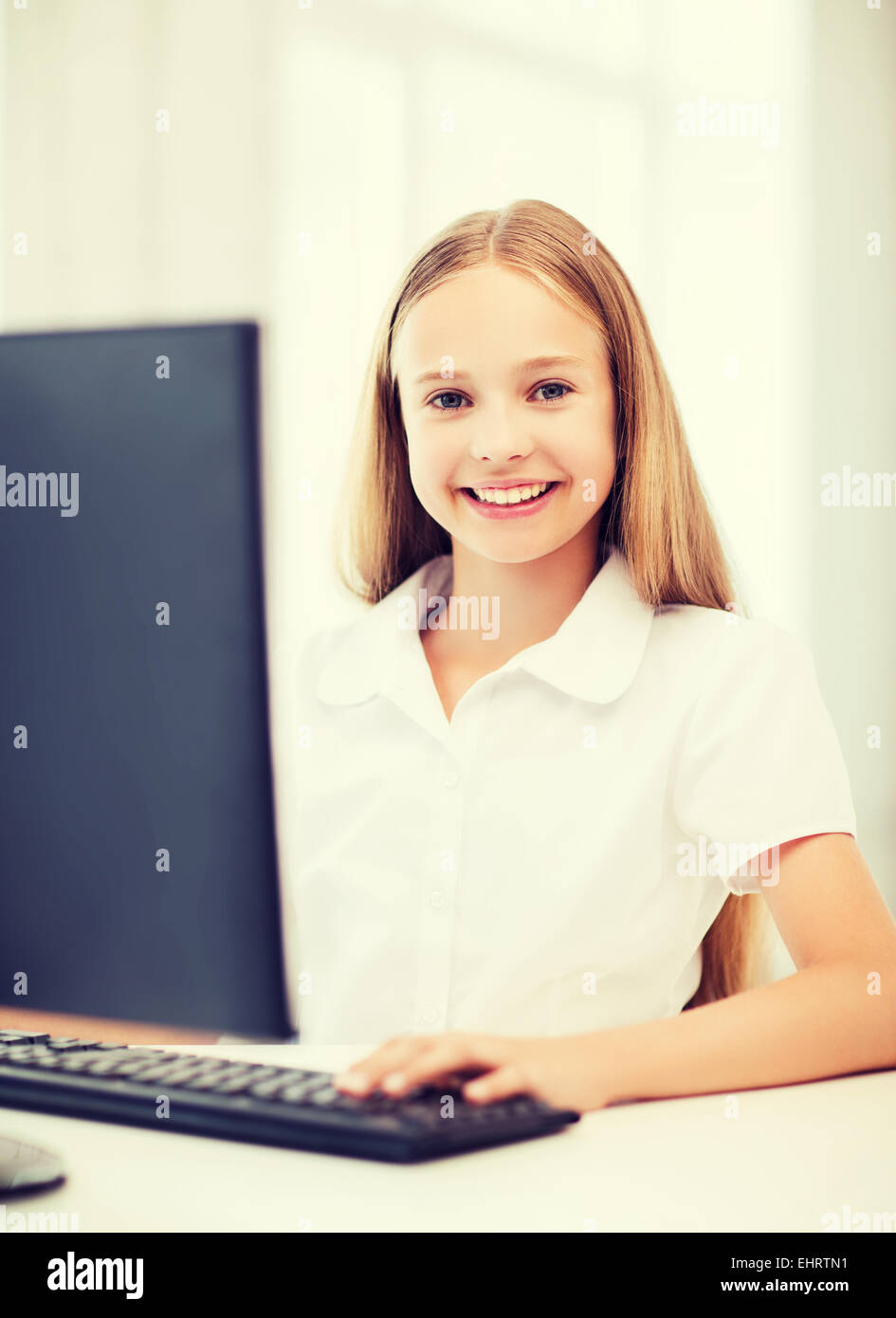 student girl with computer at school Stock Photo - Alamy