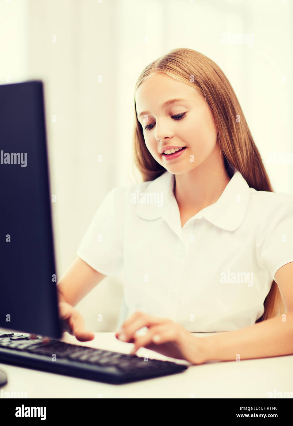student girl with computer at school Stock Photo - Alamy