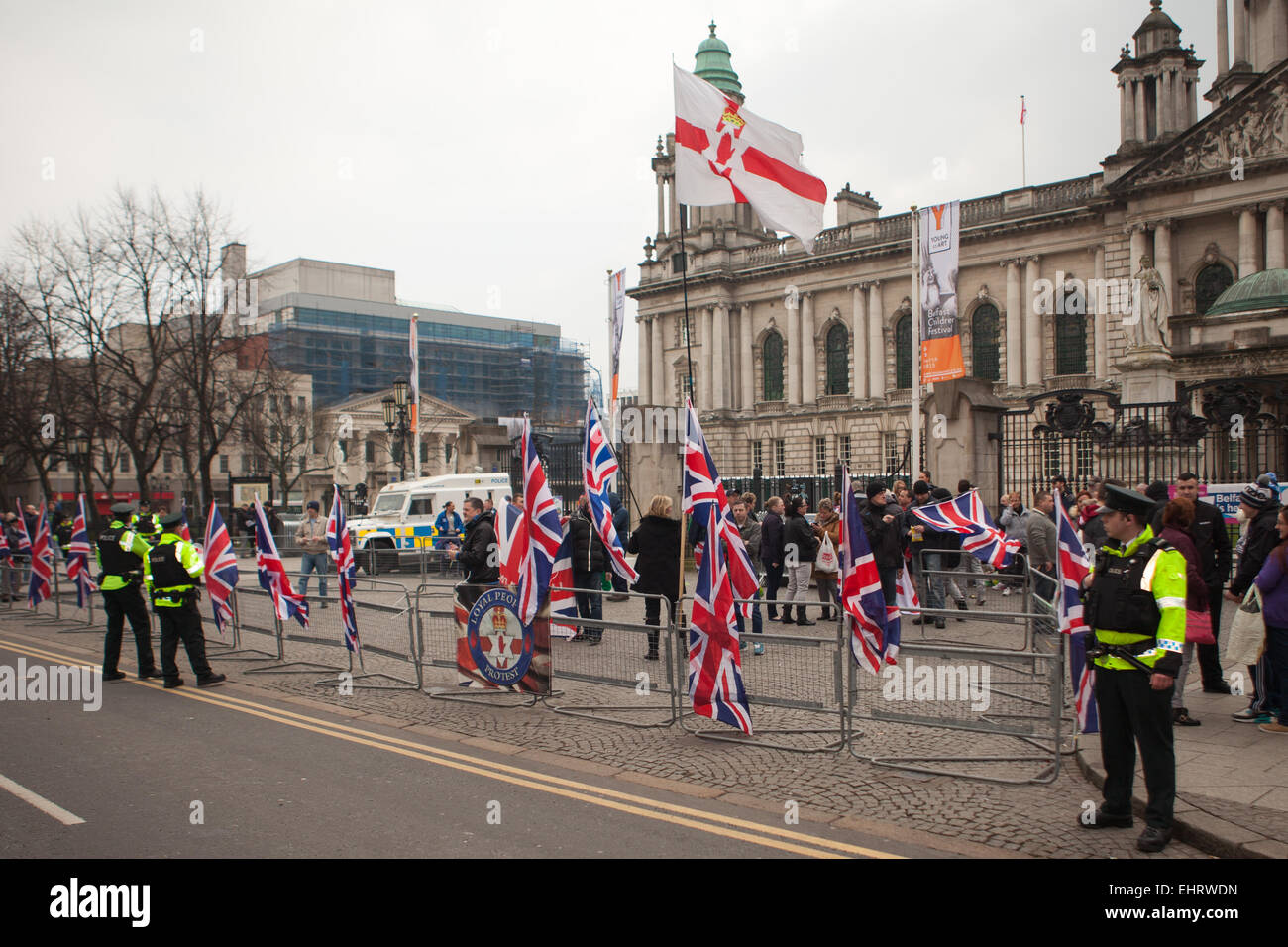 Belfast UK. 17th March 2015Loyalists hold flag protest outside Belfast ...