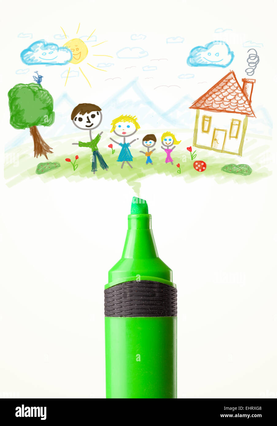 Marker close-up with a drawing of a family Stock Photo - Alamy
