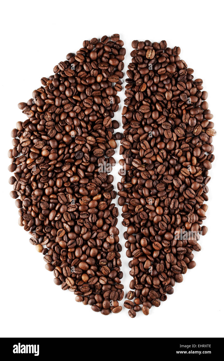 Big coffee bean shape made of coffee beans isolated on white background ...