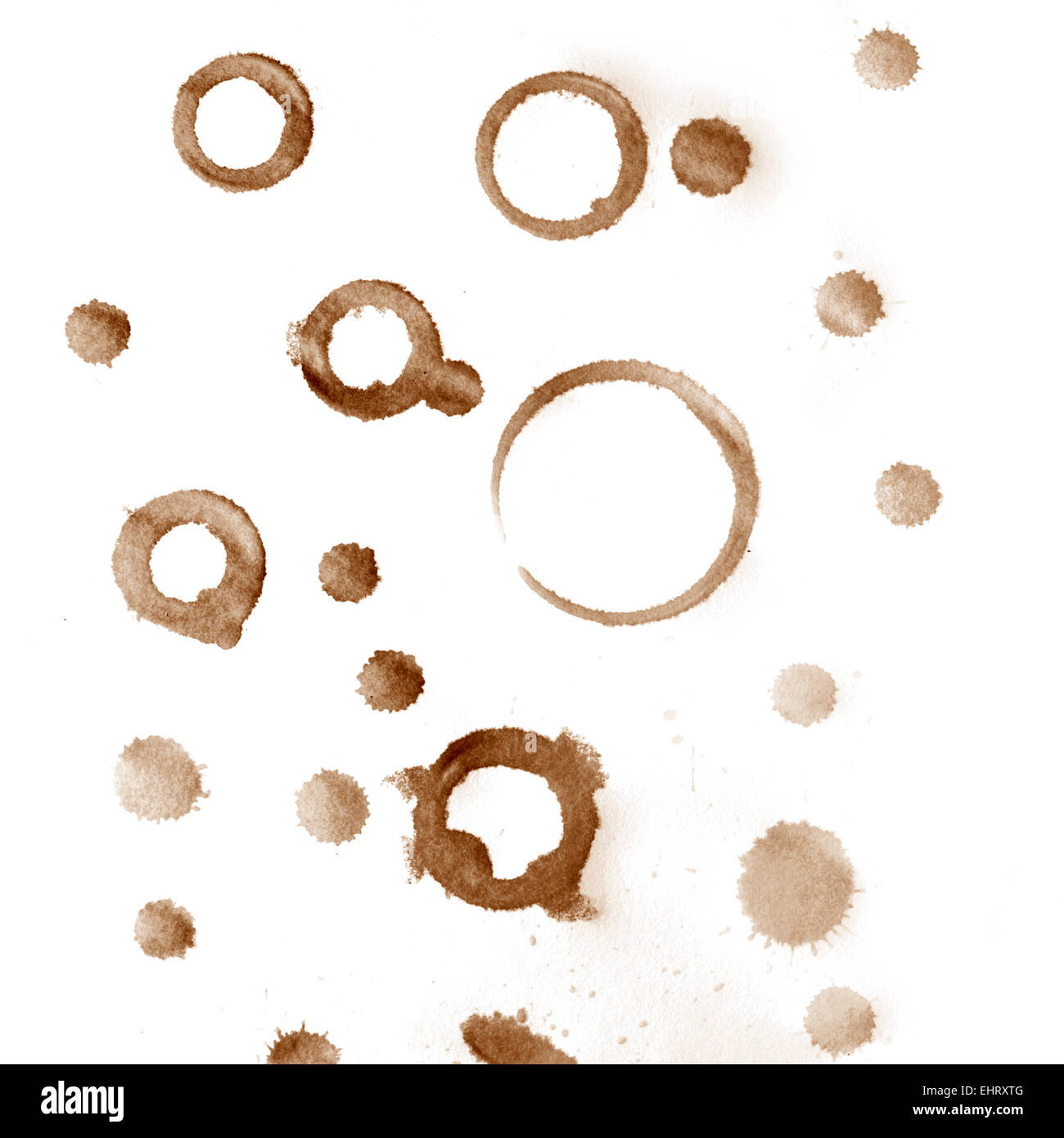 Coffee cup stains and drops marks on white background Stock Photo - Alamy