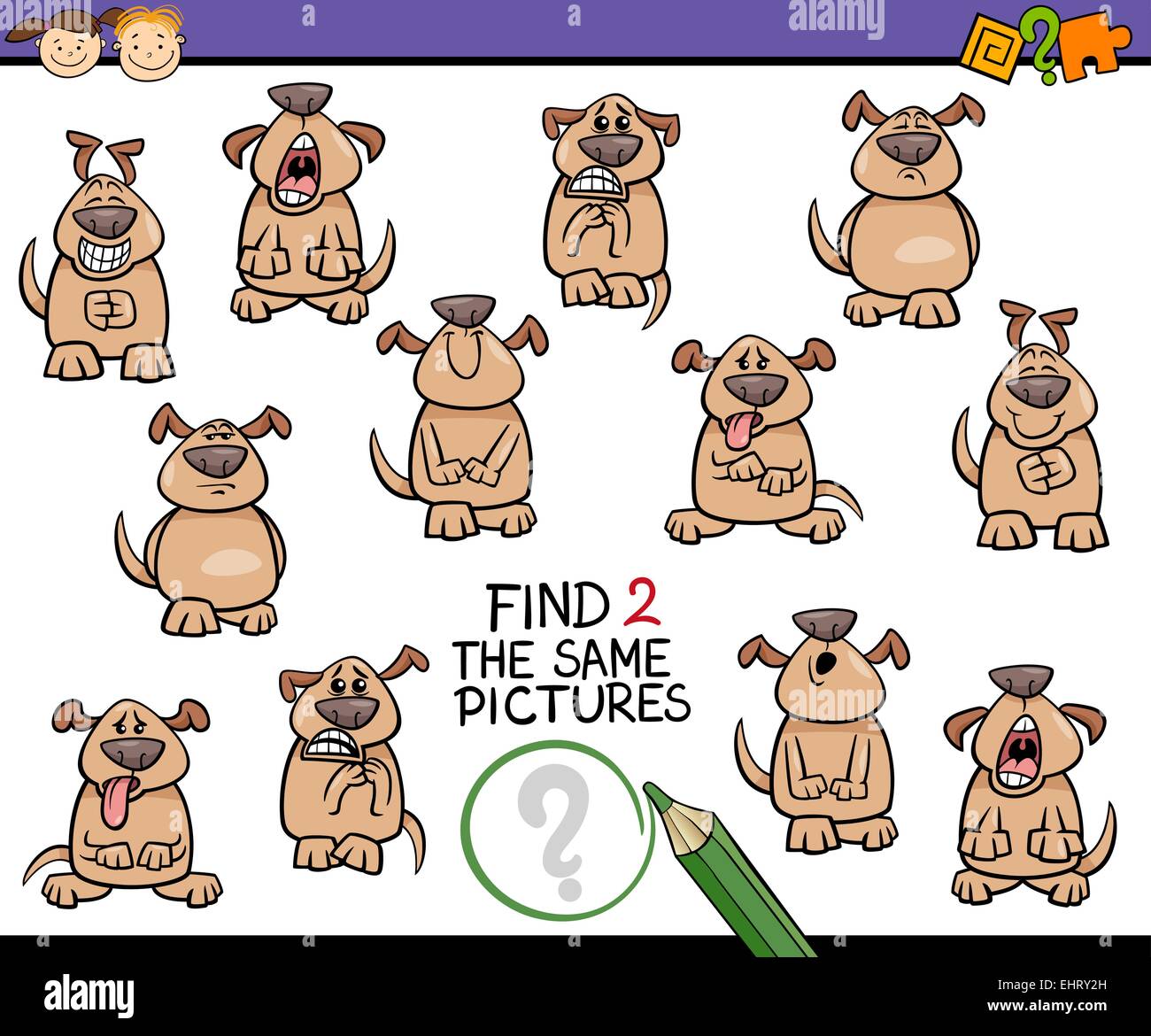 Cartoon Illustration of Finding the Same Picture Educational Game for ...