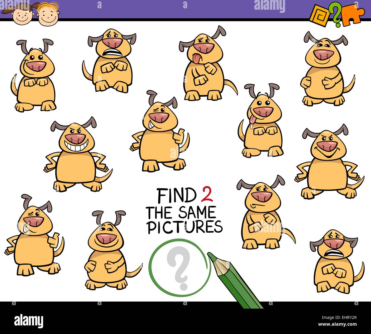 Cartoon Illustration of Finding the Same Picture Educational Game for ...