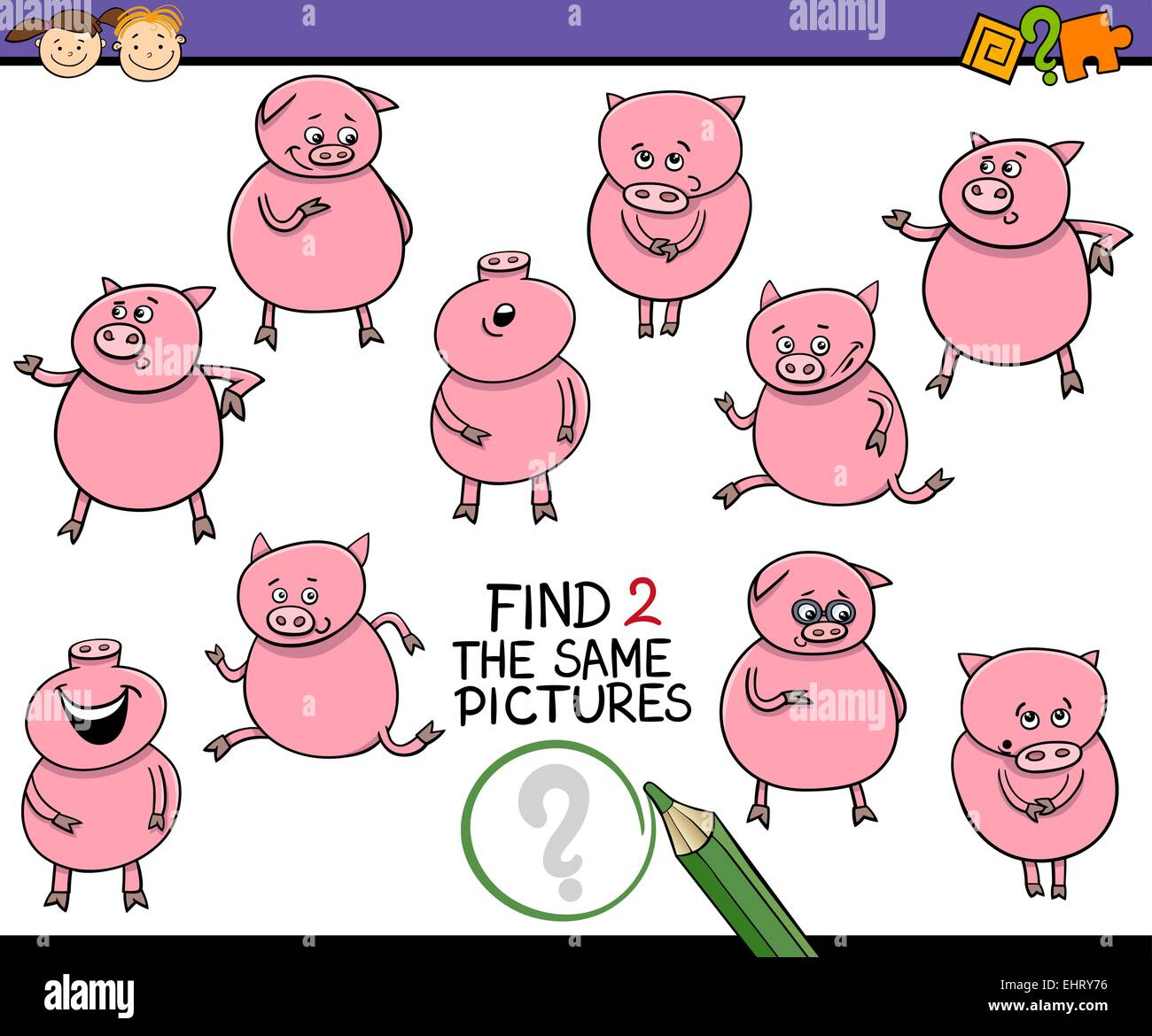 Cartoon Illustration of Finding the Same Picture Educational Game for ...