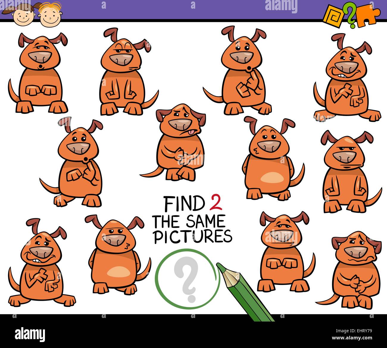 Cartoon Illustration of Finding the Same Picture Educational Game for ...