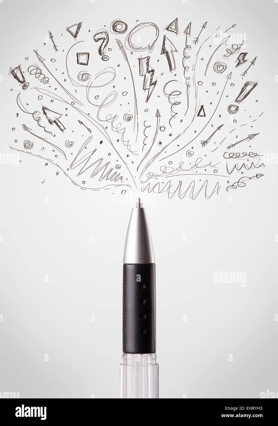 Pen close-up with sketchy arrows Stock Photo - Alamy