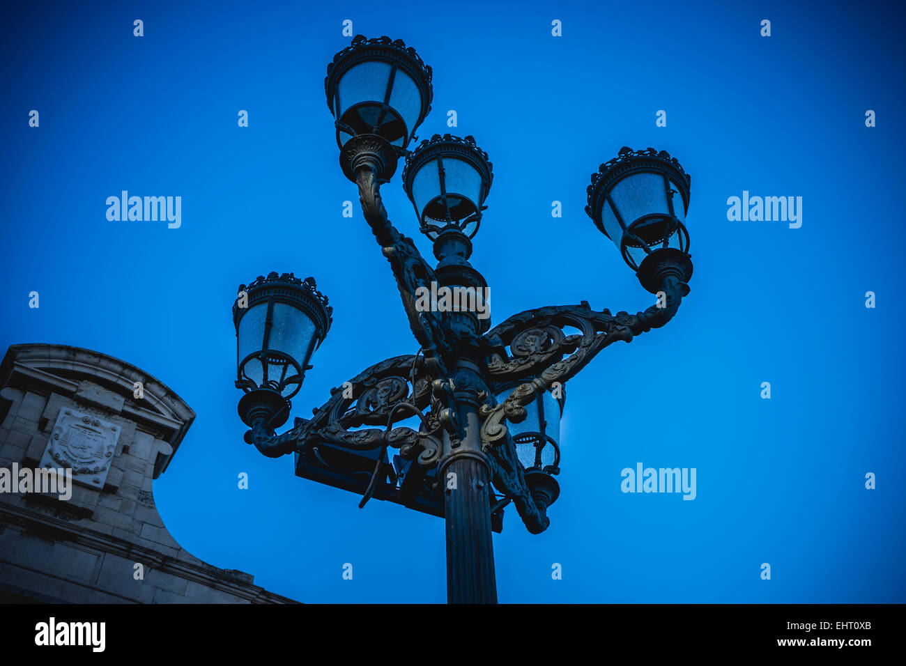 Street lamp, oldest street in the capital of Spain, the city of Madrid ...