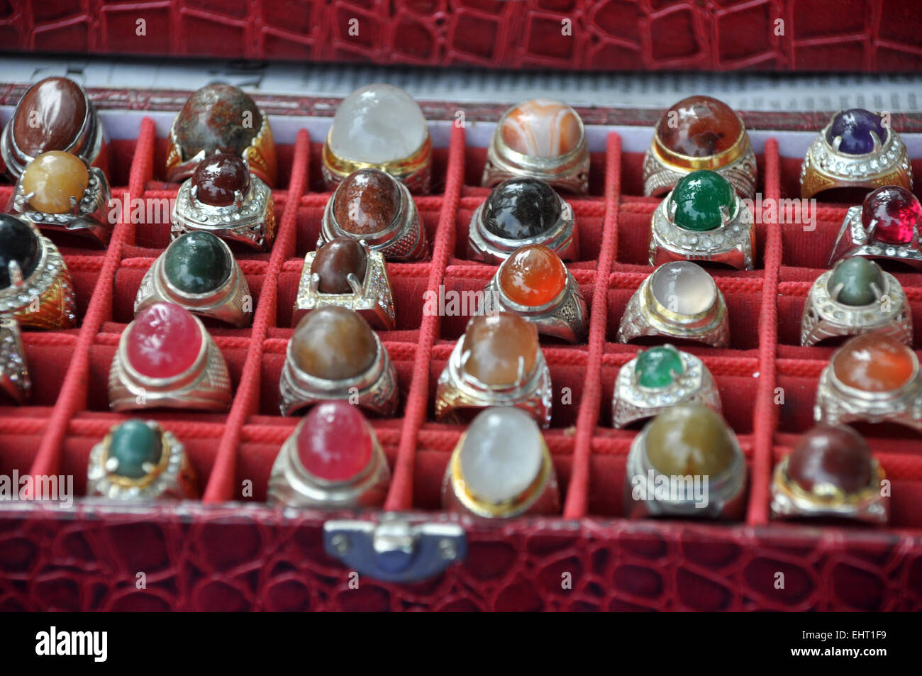 Gemstone agate ring display Stock Photo - Alamy