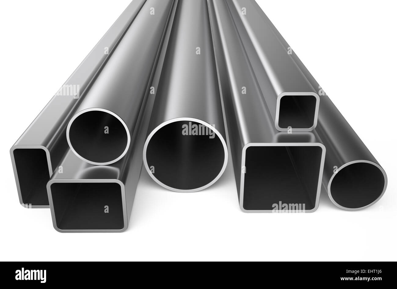 rolled metal, assortment of square pipes isolated on white background ...