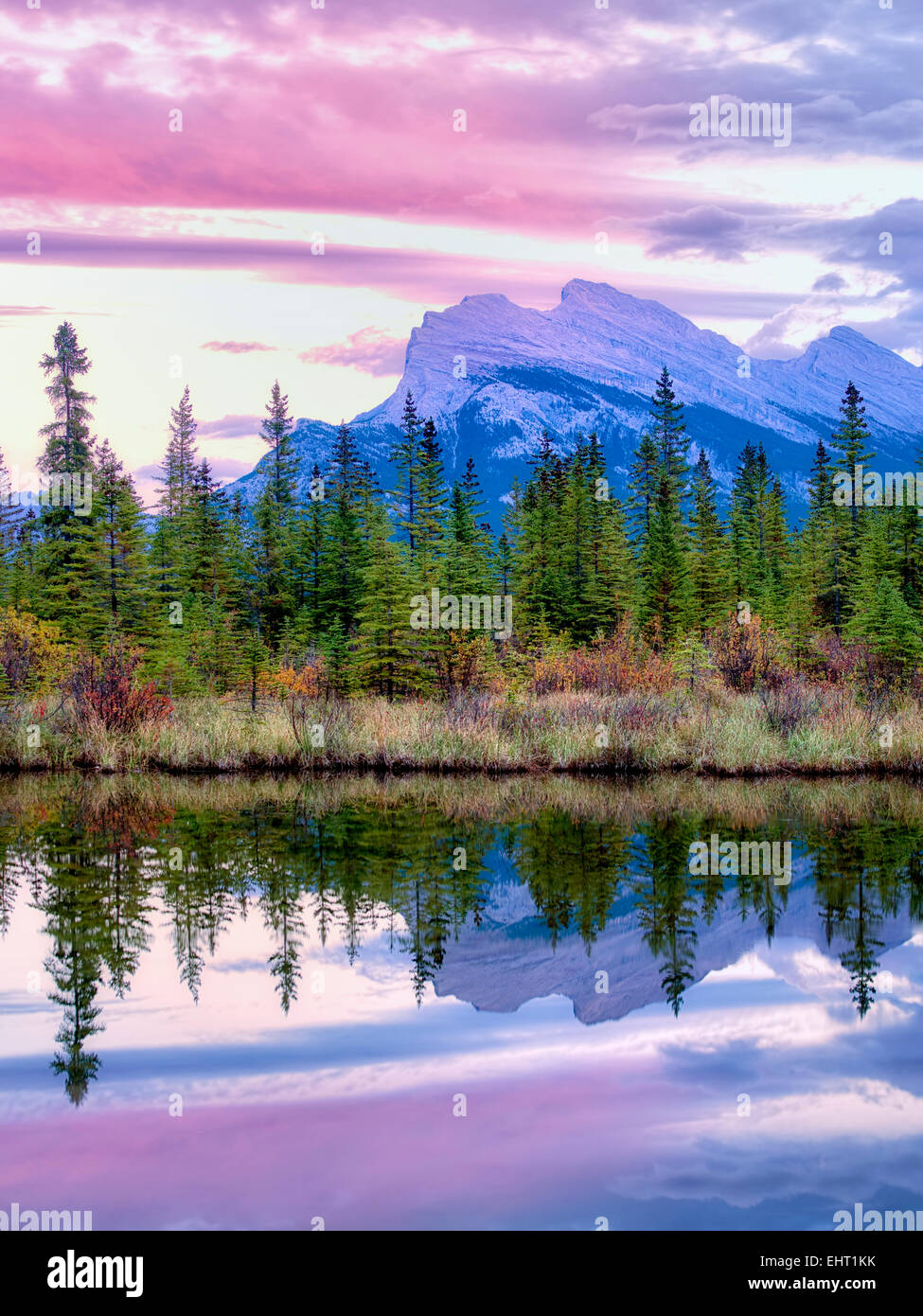 Vermillion Lakes and Mt. Rundle with sunset reflection. Banff National ...